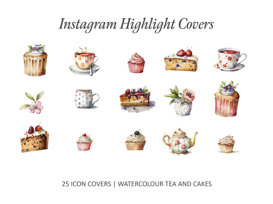 Tea and Cake Instagram Highlight Covers - Beautiful Watercolours Set of ...