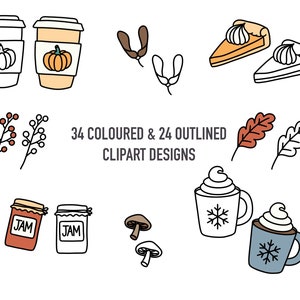 Autumn Doodle Clipart, Autumn PNG, Autumn Planner, Autumn Stickers ...