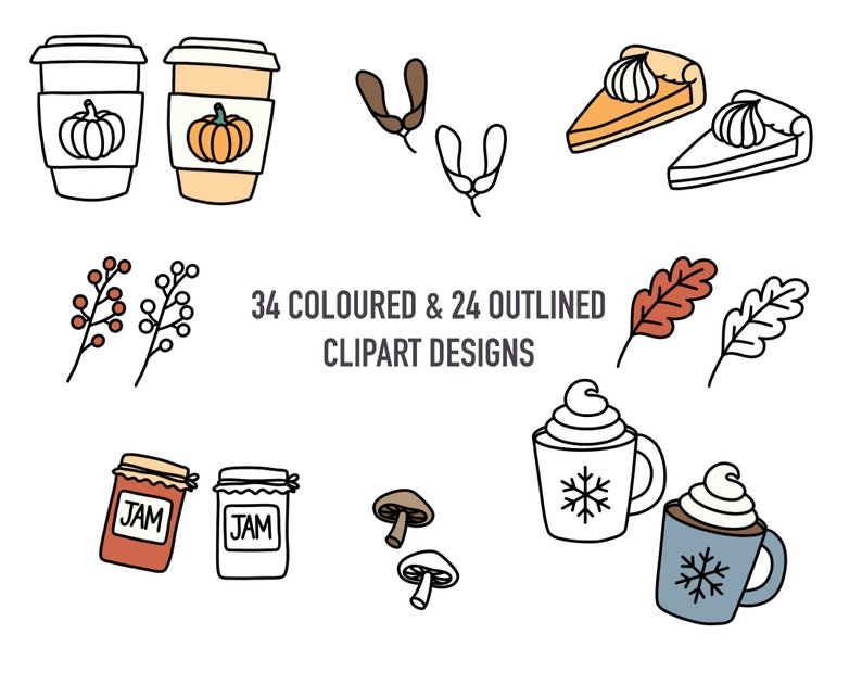 Autumn Doodle Clipart Autumn PNG Autumn Planner Autumn - Etsy