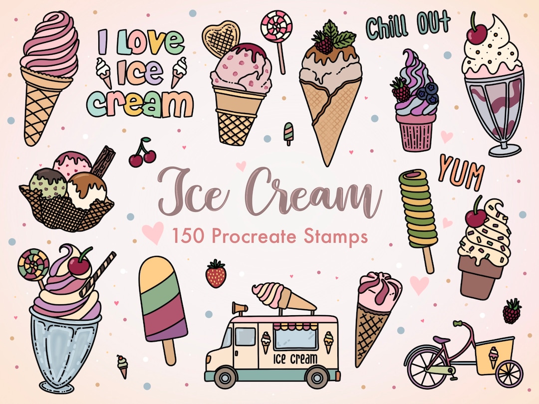 Ice Cream Procreate Stamps: 150+ Brush Set (digital Download) - Etsy