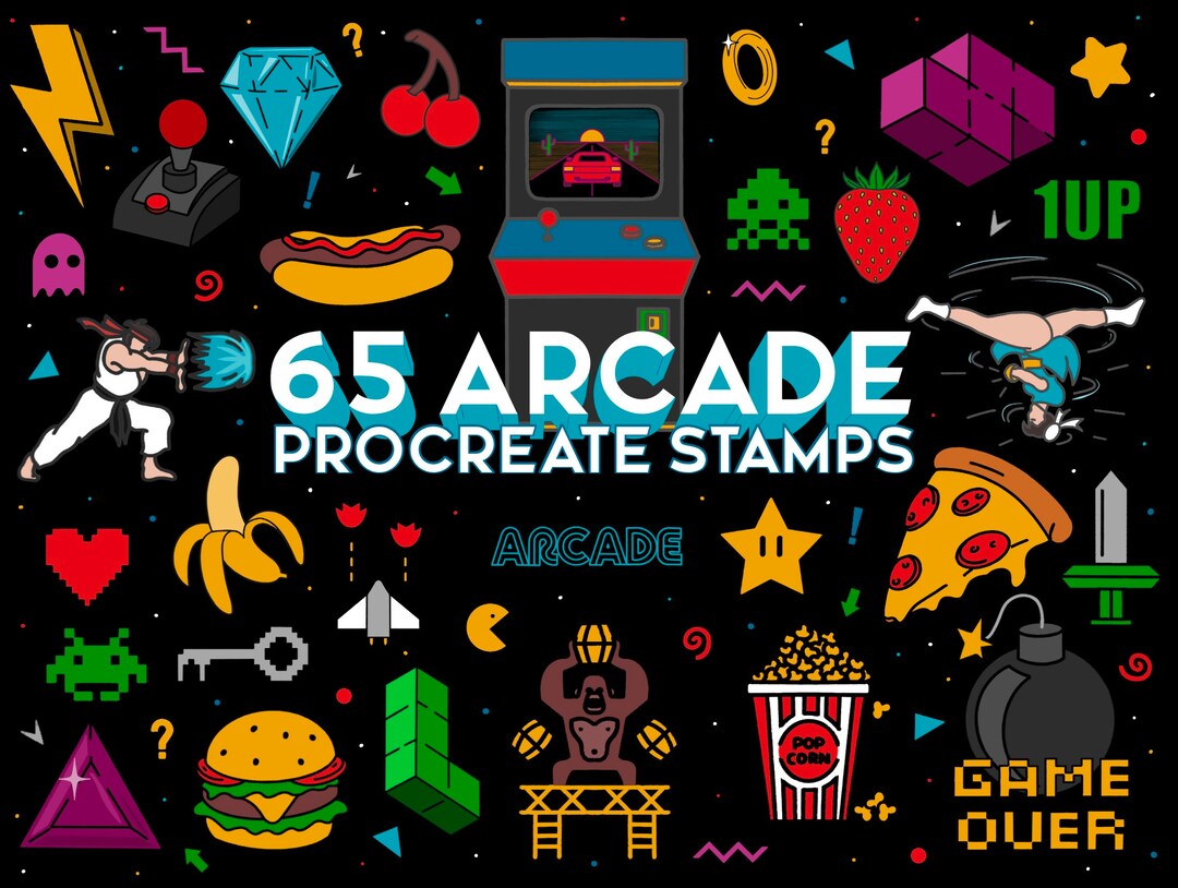 Arcade Procreate Stamps: 65 Kids Video Game Brushes (digital Download ...
