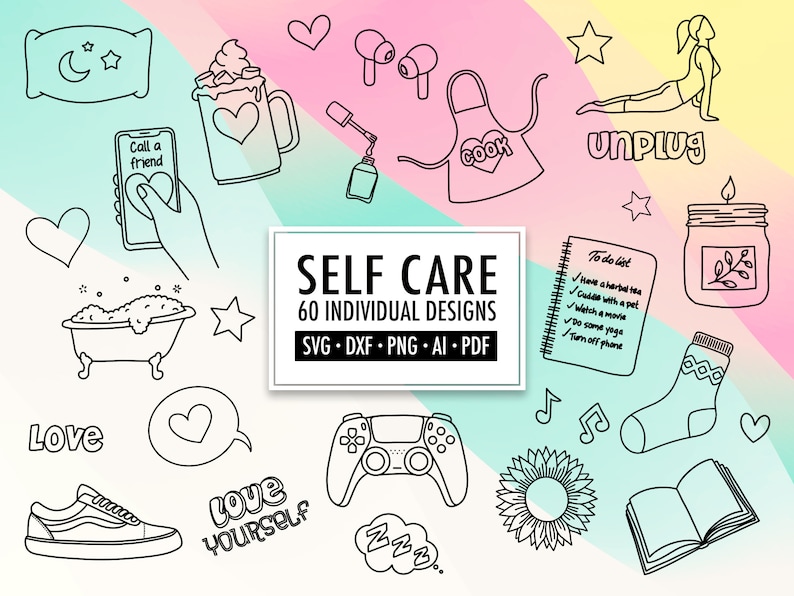 Self Love Clipart Set: Self Care PNG SVG Files (60 Designs) - Etsy