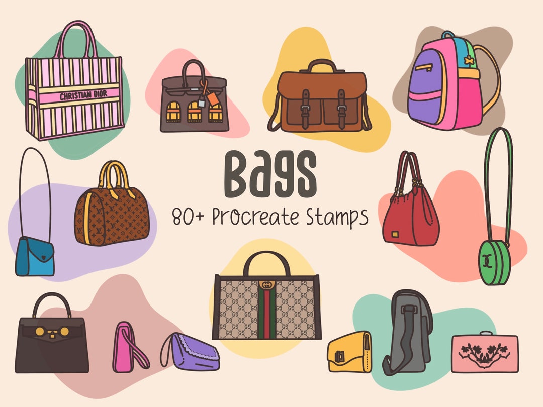 Hand-drawn Designer Bag Stamps for Procreate: 80+ Fashion Illustrations ...