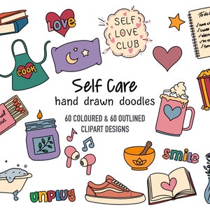 Self Care Doodle Clipart Pamper PNG Take Care of Yourself - Etsy