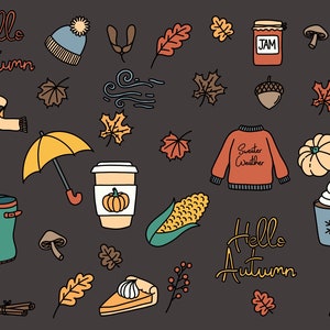 Autumn Doodle Clipart, Autumn PNG, Autumn Planner, Autumn Stickers ...