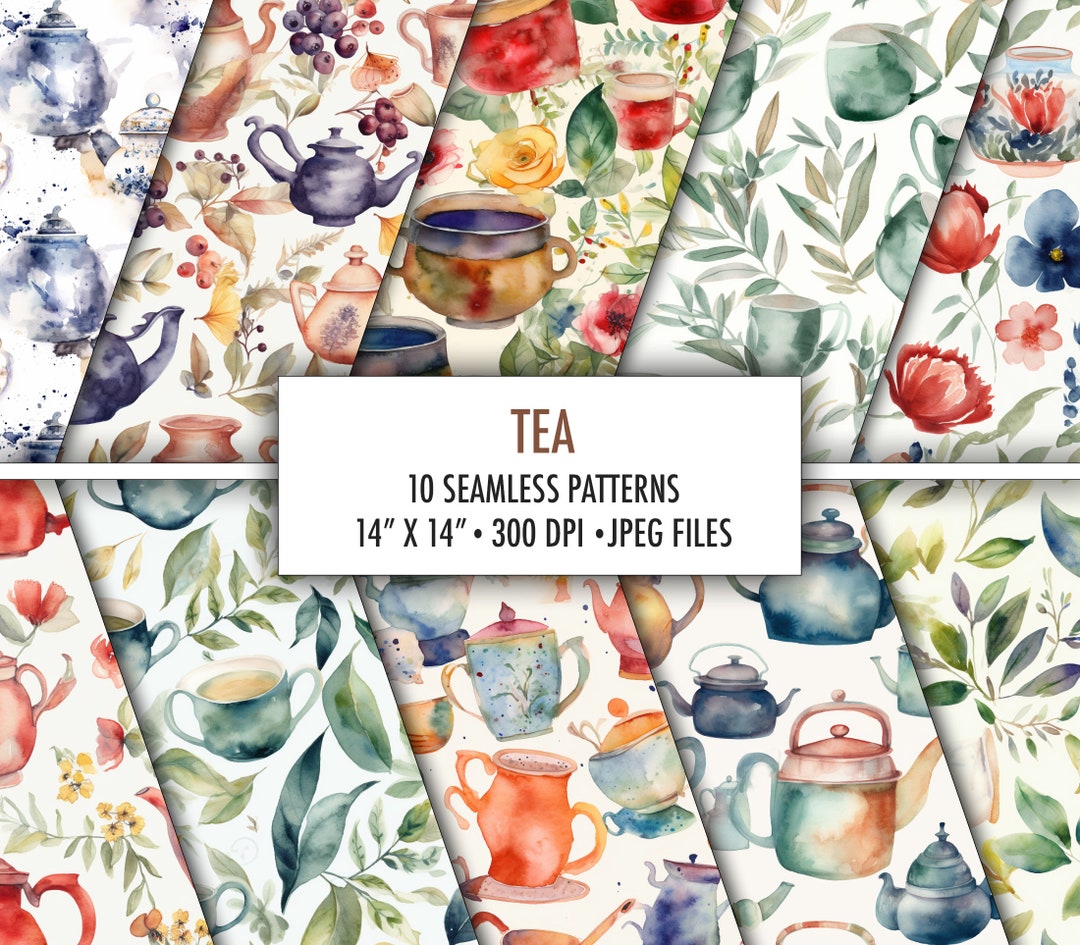 Tea Inspired Patterns, 10 Tea Digital Papers of Tea Watercolor ...