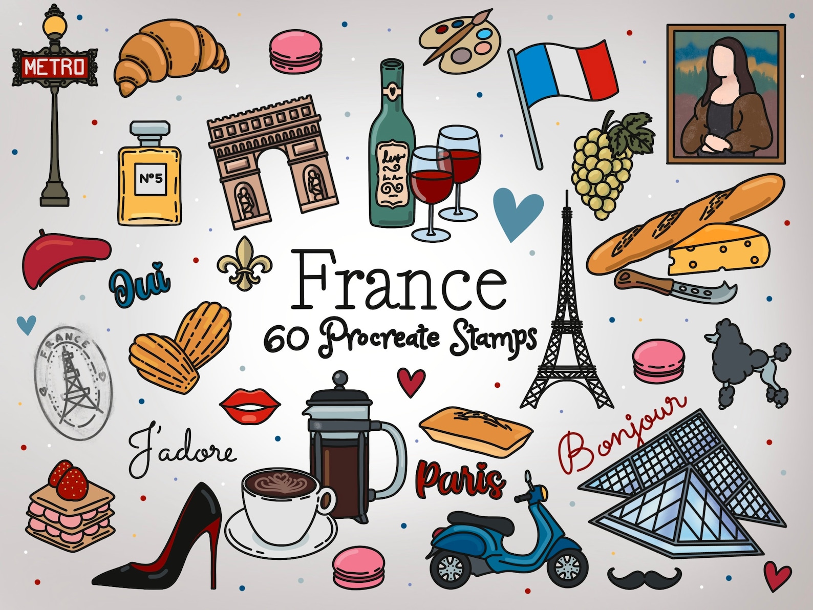 60 French Procreate Stamps, Commercial Free France Procreate Brushes ...