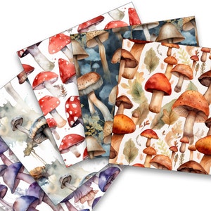 Watercolor Mushroom Patterns Set of 10 Digital Papers for Autumn/fall ...