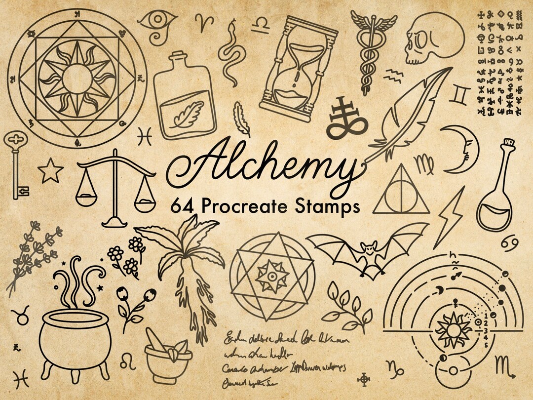 Alchemy Procreate Stamp Set. 64 Magical Elements & Symbols Doodles for ...