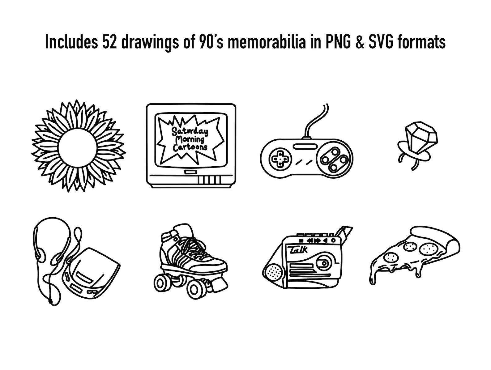 90's Pack Doodle SVG & PNG 52 Nineties Illustrations Cut - Etsy