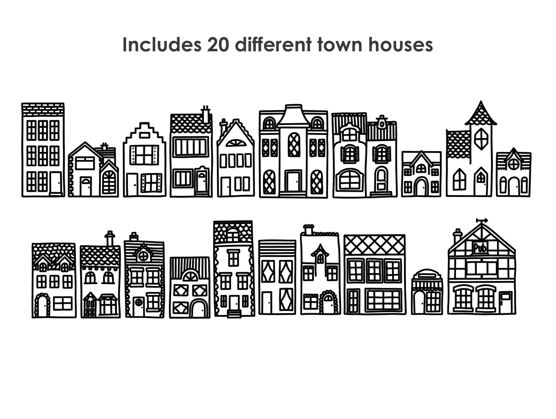 66 Town House Doodle Stamps for Procreate House Cityscape - Etsy