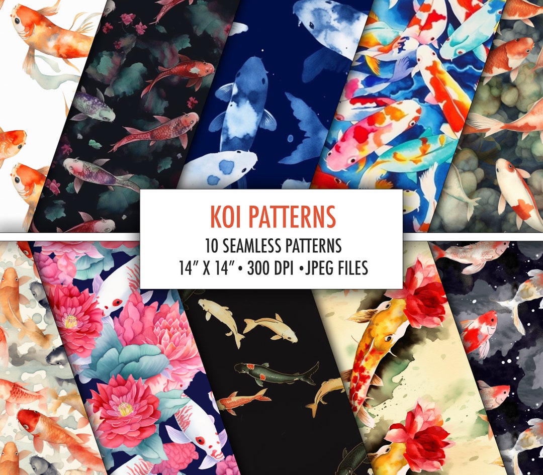 Koi Carp Set of 10 Repeating Patterns Commercial Free Digital Download ...
