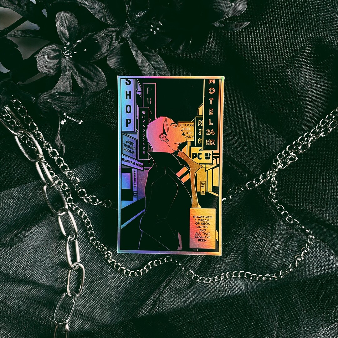 Cyberpunk Girl Sticker, Holographic Vinyl Decal, Comic Art Sticker ...