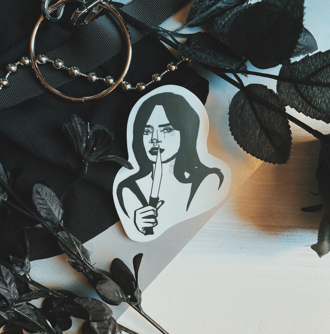 Mysterious Smiling Girl, Edgy Laptop Decal, Dark Aesthetic Art ...