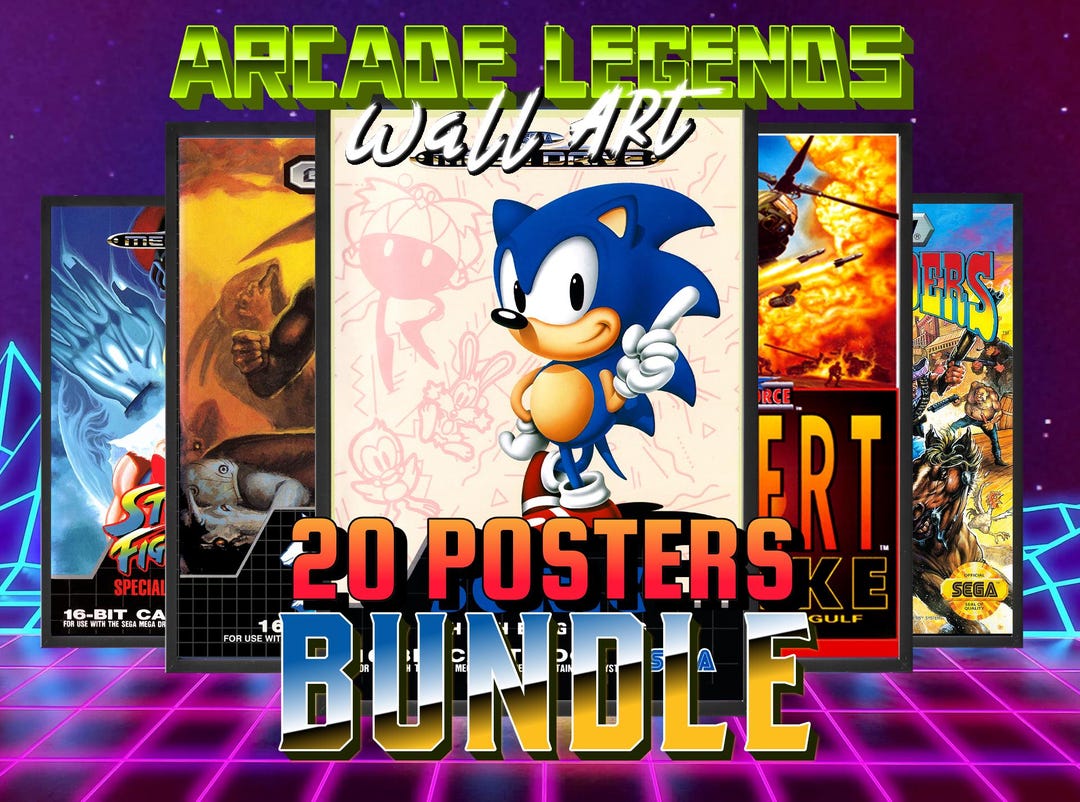 Retro Gaming Posters, Arcade Bar Wall Art, Retro Sega Poster Bundle ...