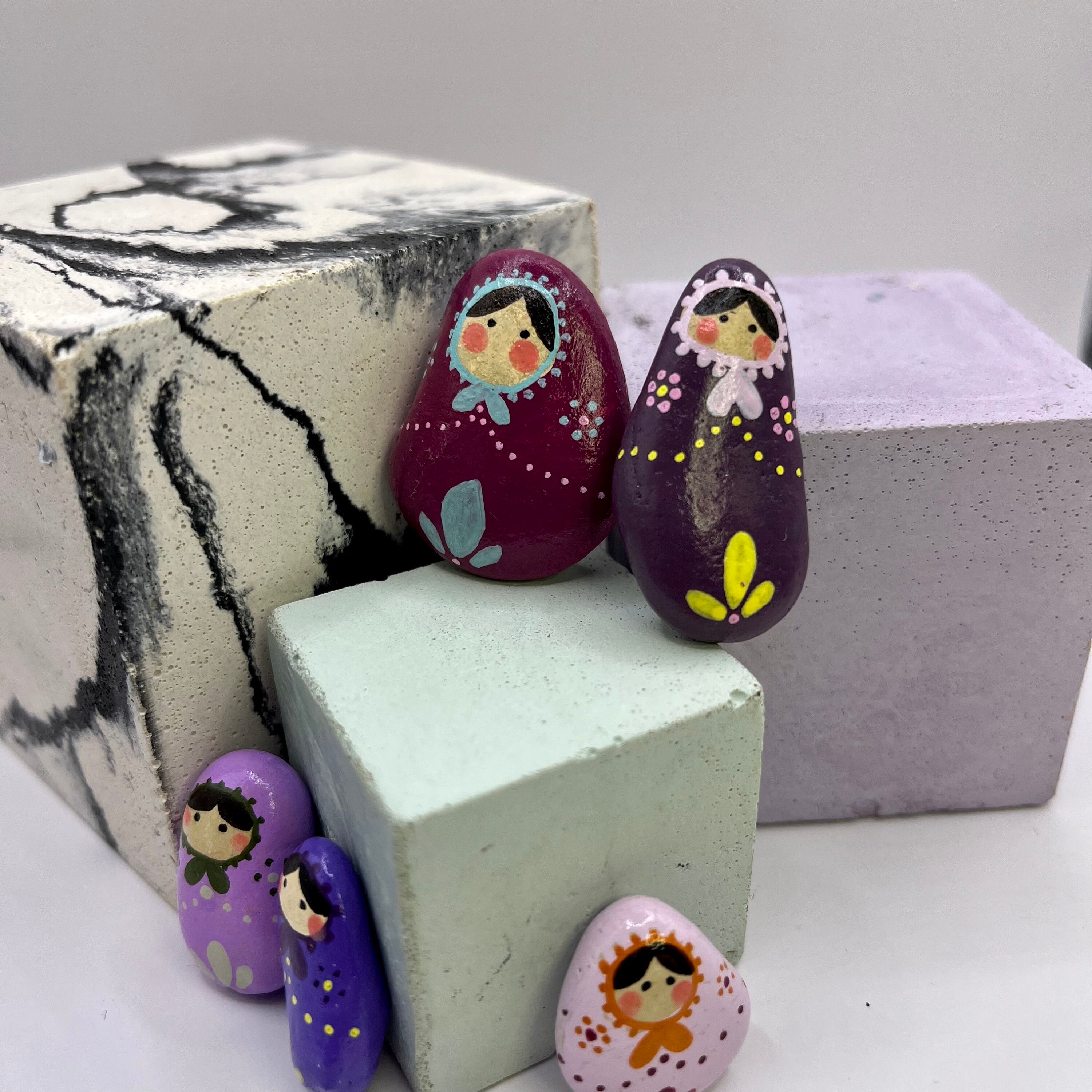 Pebble Pet Family 5 Hand-painted Pebble Animals/gift-boxed/customisable ...