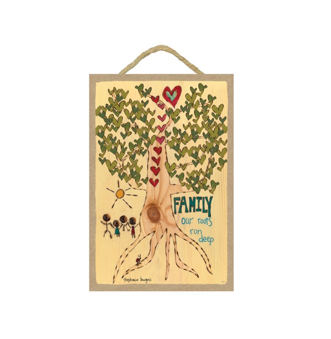 Family Our Roots Run Deep Cute Tree of Love Full of Hearts Nice Hanging ...
