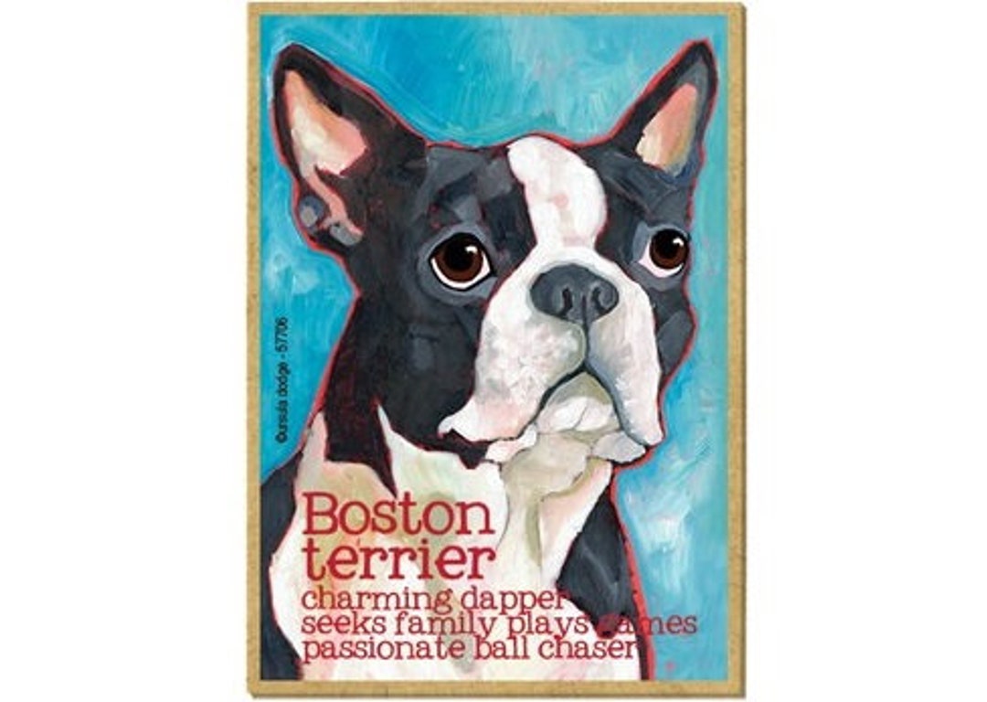 Boston Terrier Charming Dapper Cute Dog Wood Magnet Fridge Kitchen ...