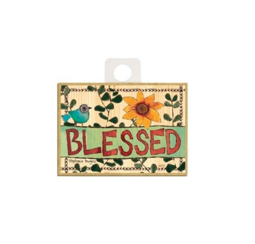 Blessed Cute Sunflower With Blue Bird Wood Magnet Fridge Kitchen Locker ...