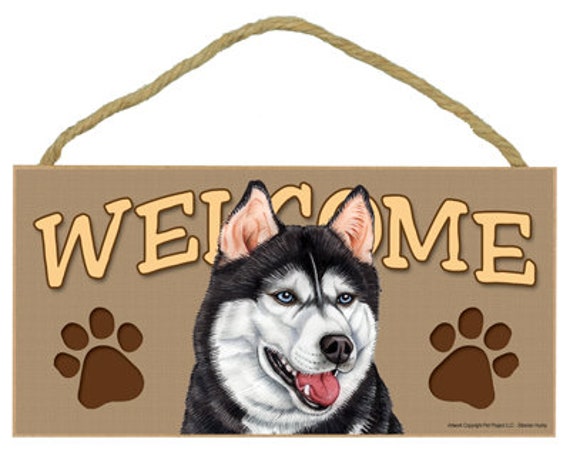 Husky siberian Cute Welcome Sign With Paw Prints Hanging | Etsy