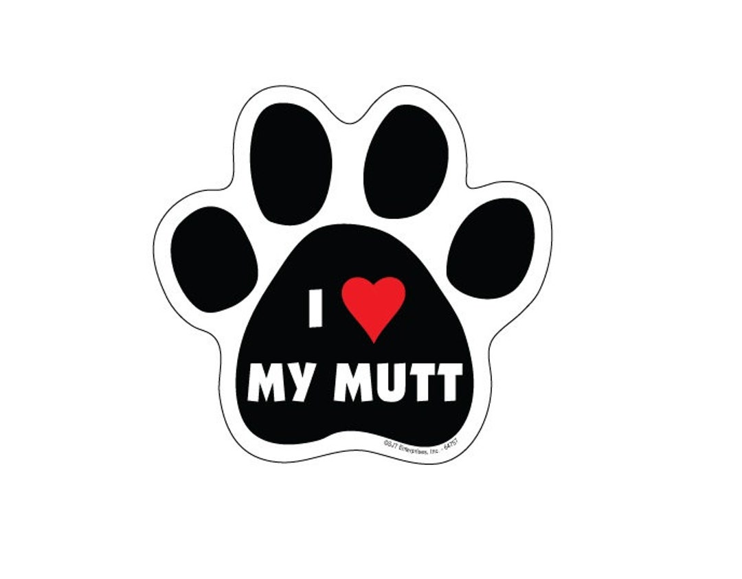 I Heart Love My Mutt! Cute Paw Print With Heart Dog Magnet Car Fridge ...