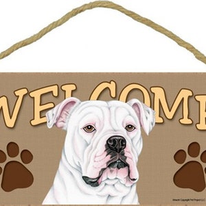 Welcome American Bulldog Hanging Dog Sign With Paw Prints Wood Sign ...