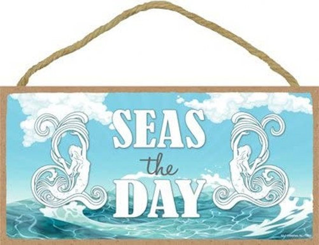 Seas the Day Nice Beach Ocean Pool Mermaid Themed Hanging Wood Sign ...