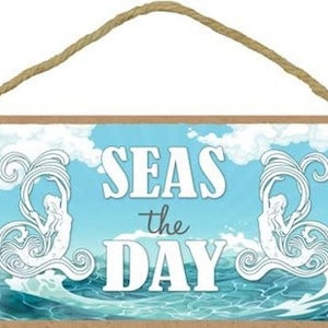 Seas the Day Nice Beach Ocean Pool Mermaid Themed Hanging Wood Sign ...