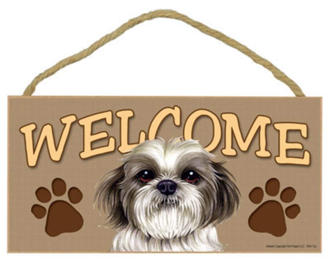 Shih Tzu Welcome Sign With Paw Prints Made in the USA Wood Hanging Dog ...