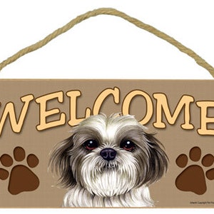 Shih Tzu Welcome Sign With Paw Prints Made in the USA Wood Hanging Dog ...