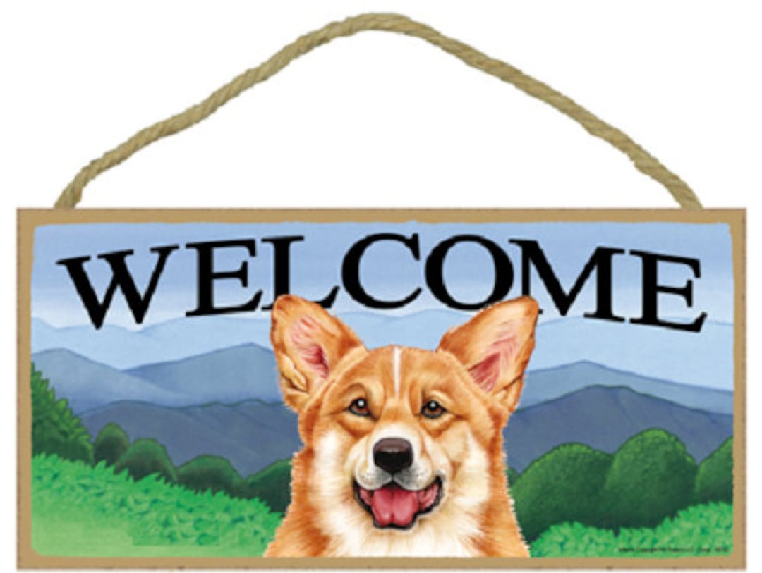 Welcome Corgi Dog Sign Nice Country Side Blue Skies Home Wall Hanging ...