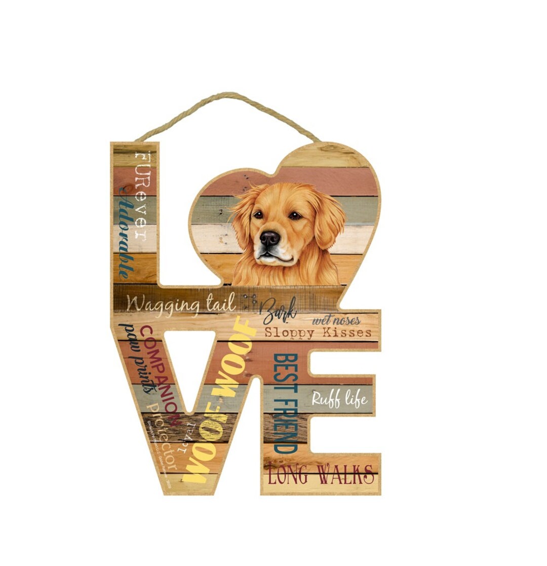 Golden Retriever Love Word Art Wood Cut Out Cute Sayings Dog Sign Made ...