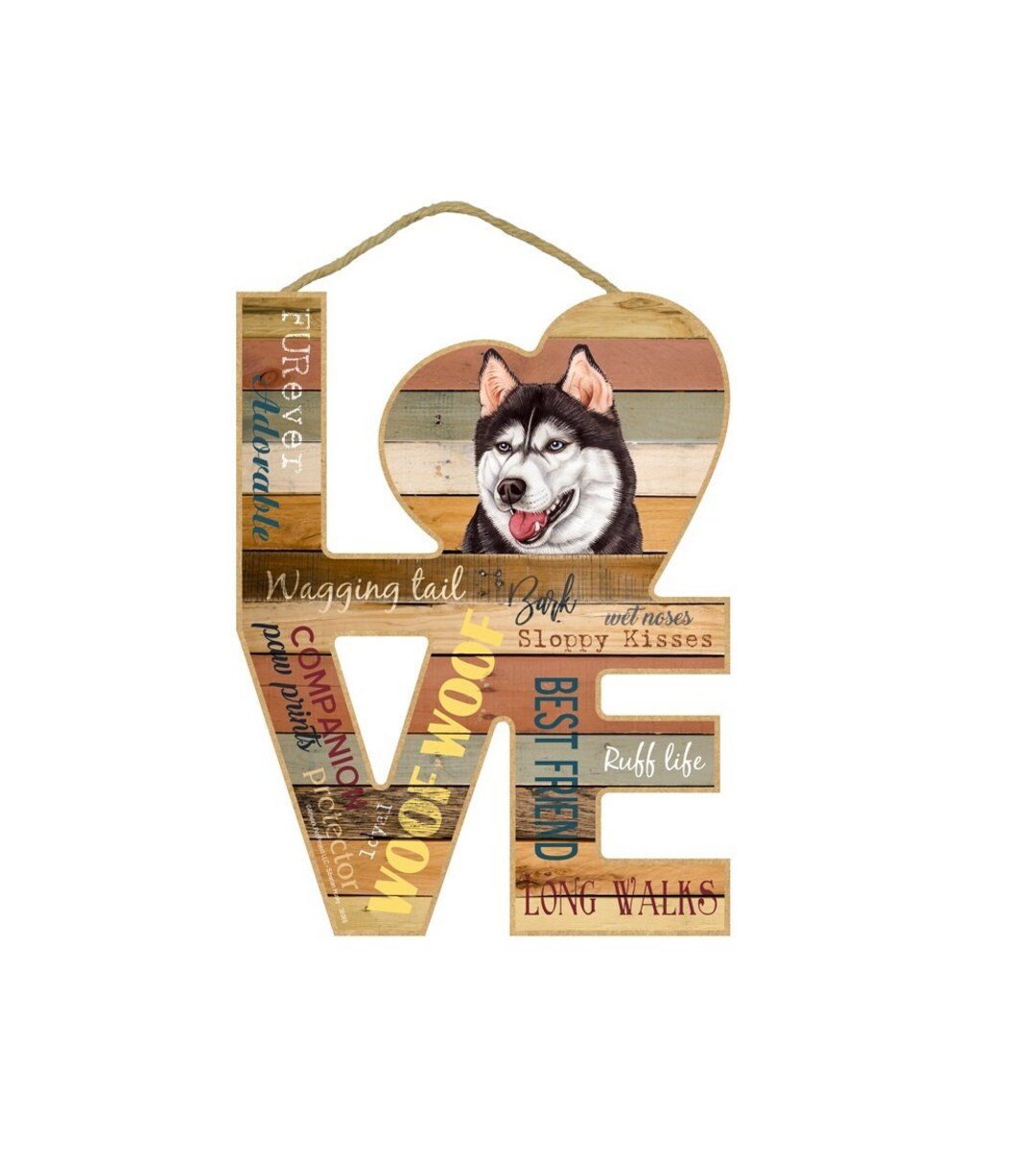 Siberian Husky Love Word Art Wood Cut Out Cute Sayings Dog Sign Made in ...