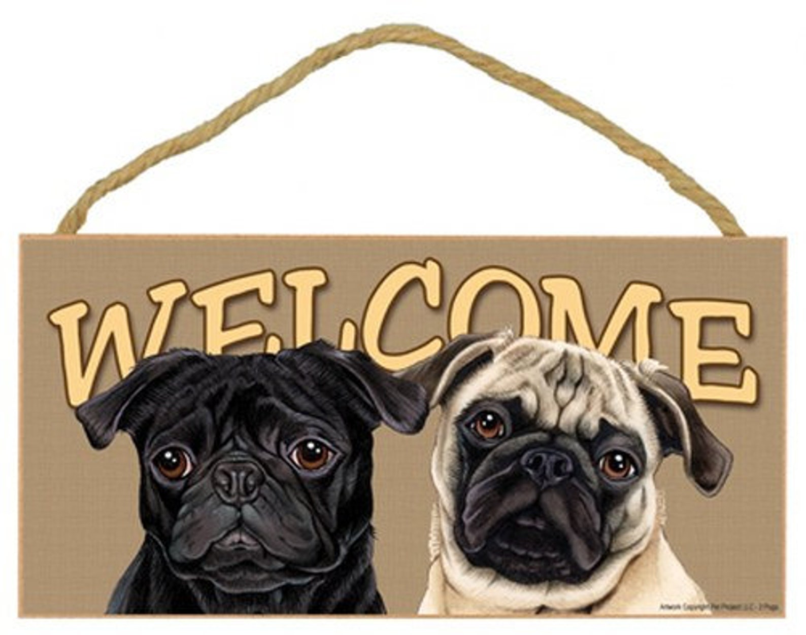 Welcome Sign With Cute Pugs Fawn And Black Nice Made In USA | Etsy