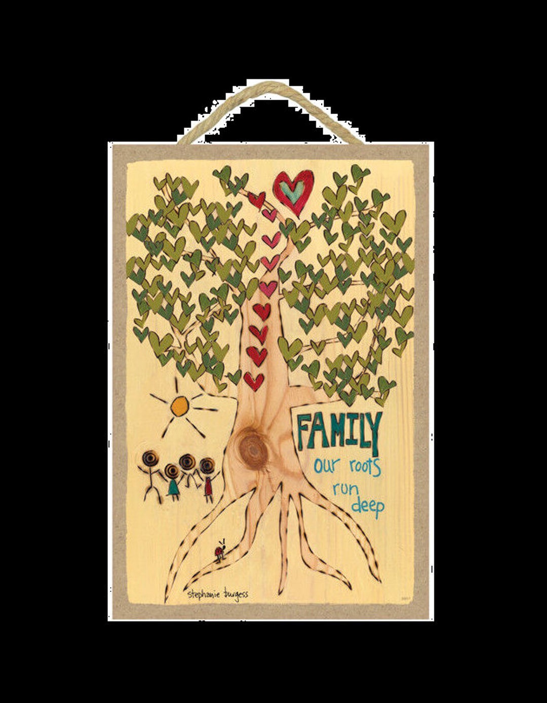 Family Our Roots Run Deep Cute Tree of Love Full of Hearts Nice Hanging ...