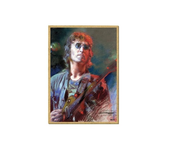 The Beatles Color Portrait John Lennon With Guitar Wood Magnet | Etsy
