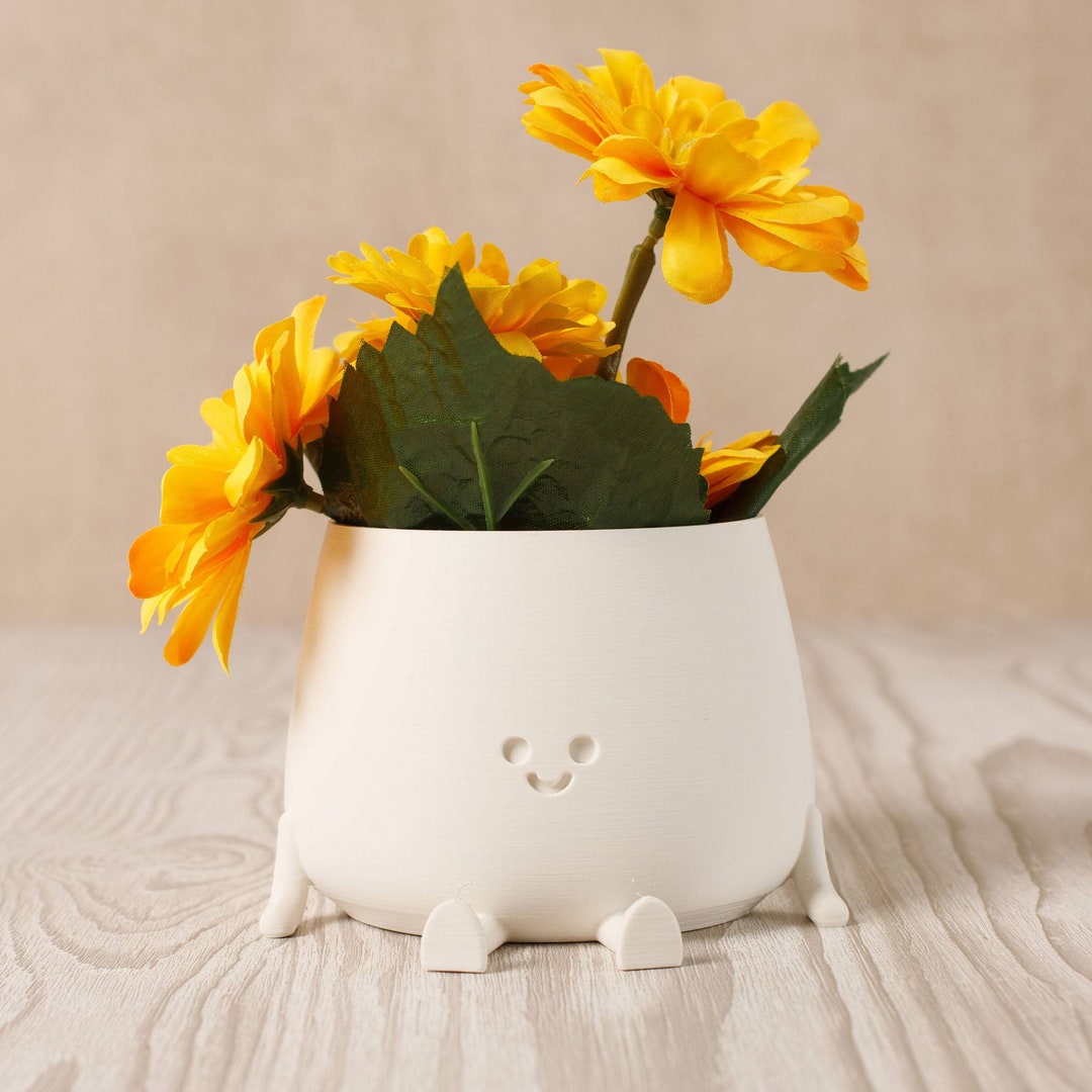 3D Printed Happy Face Planter, Eco-friendly Bio-based Material, Cute ...