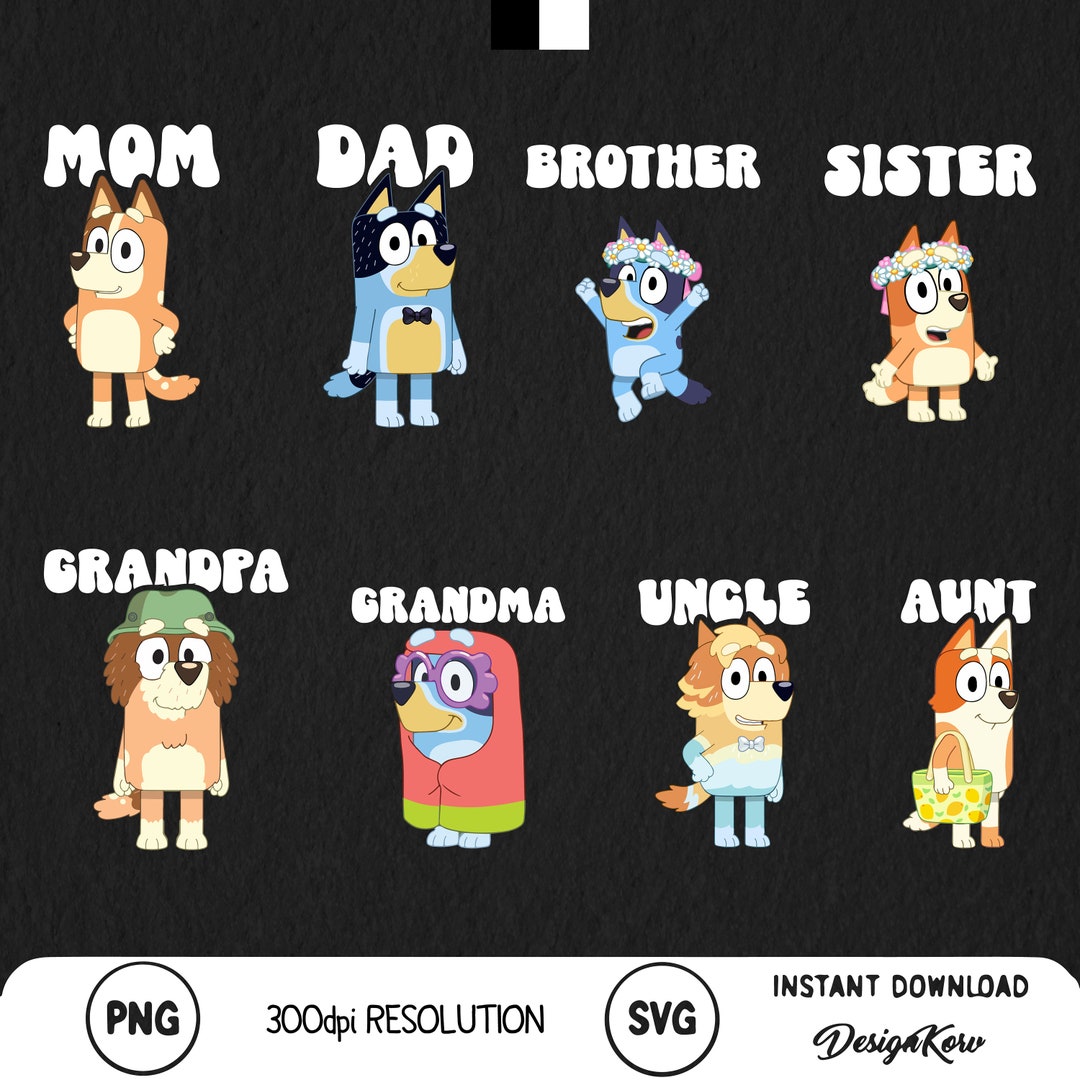 Bluey Characters Bluey Cartoon SVG, PNG, Bingo - Etsy.de