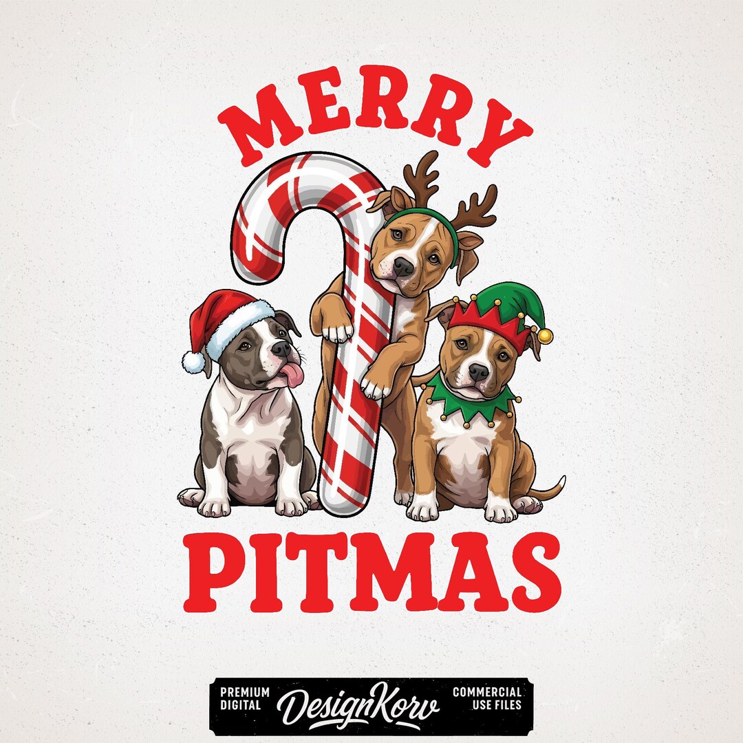 Merry Pitmas Puppies PNG, Cute Pitbull Christmas Dog Lover Png, Festive ...