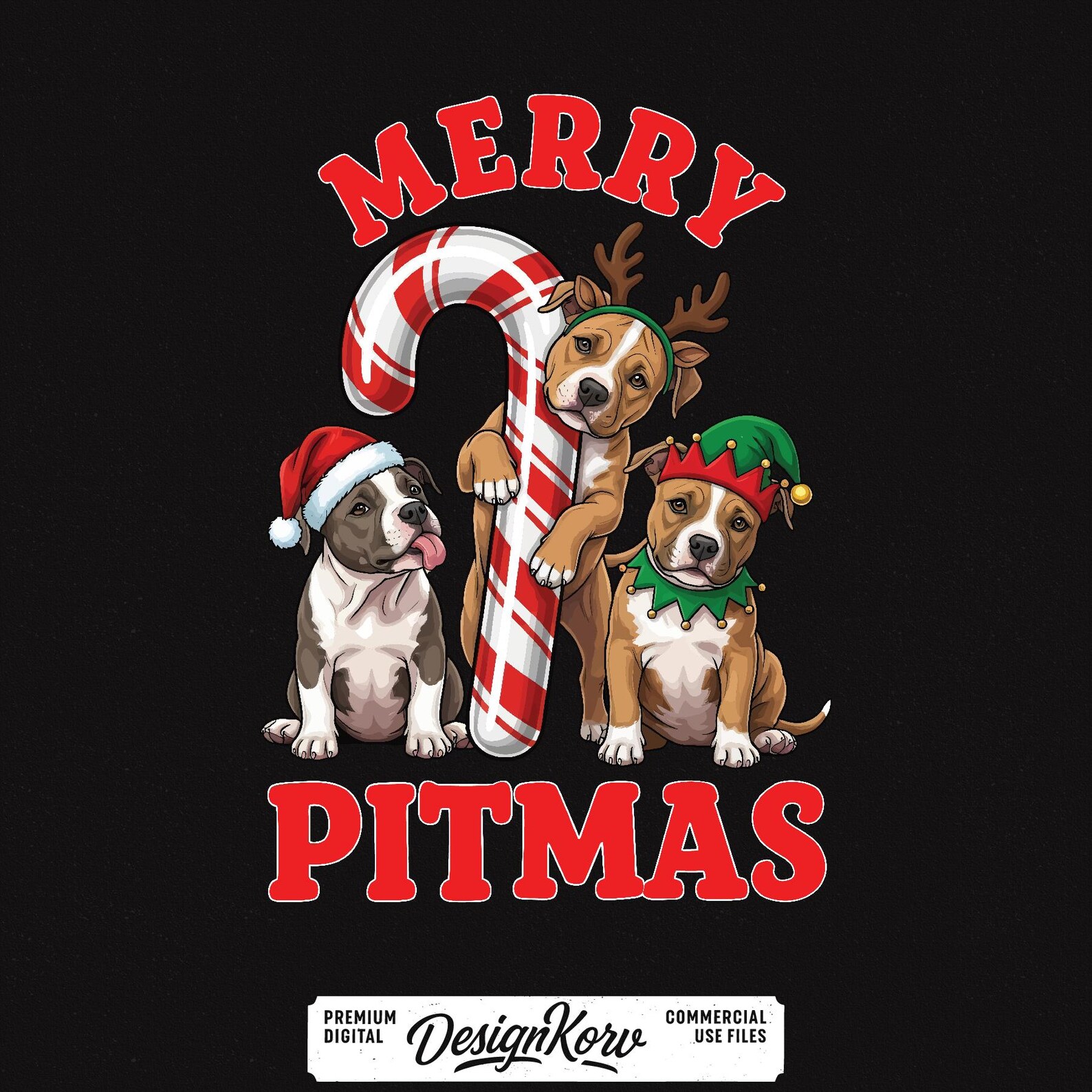 Merry Pitmas Puppies PNG, Cute Pitbull Christmas Dog Lover Png, Festive ...