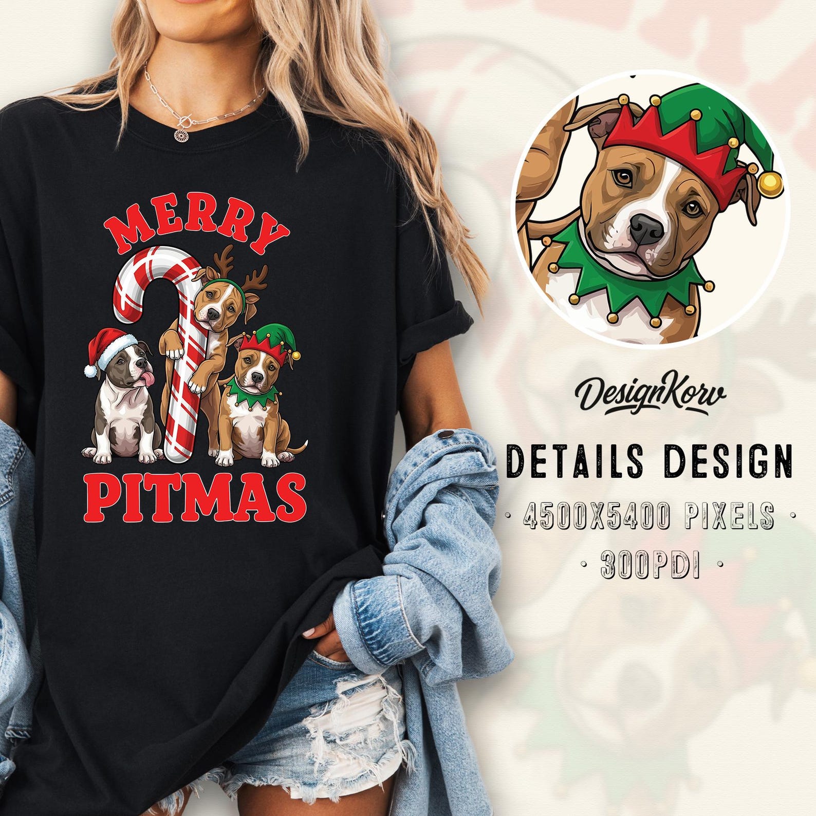 Merry Pitmas Puppies PNG, Cute Pitbull Christmas Dog Lover Png, Festive ...