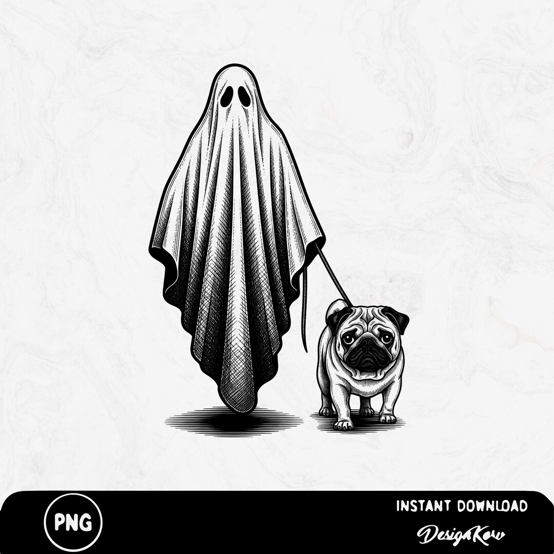 Cute Ghost Walking Pug Coffee Halloween Funny Design Spooky Cute Ghost ...