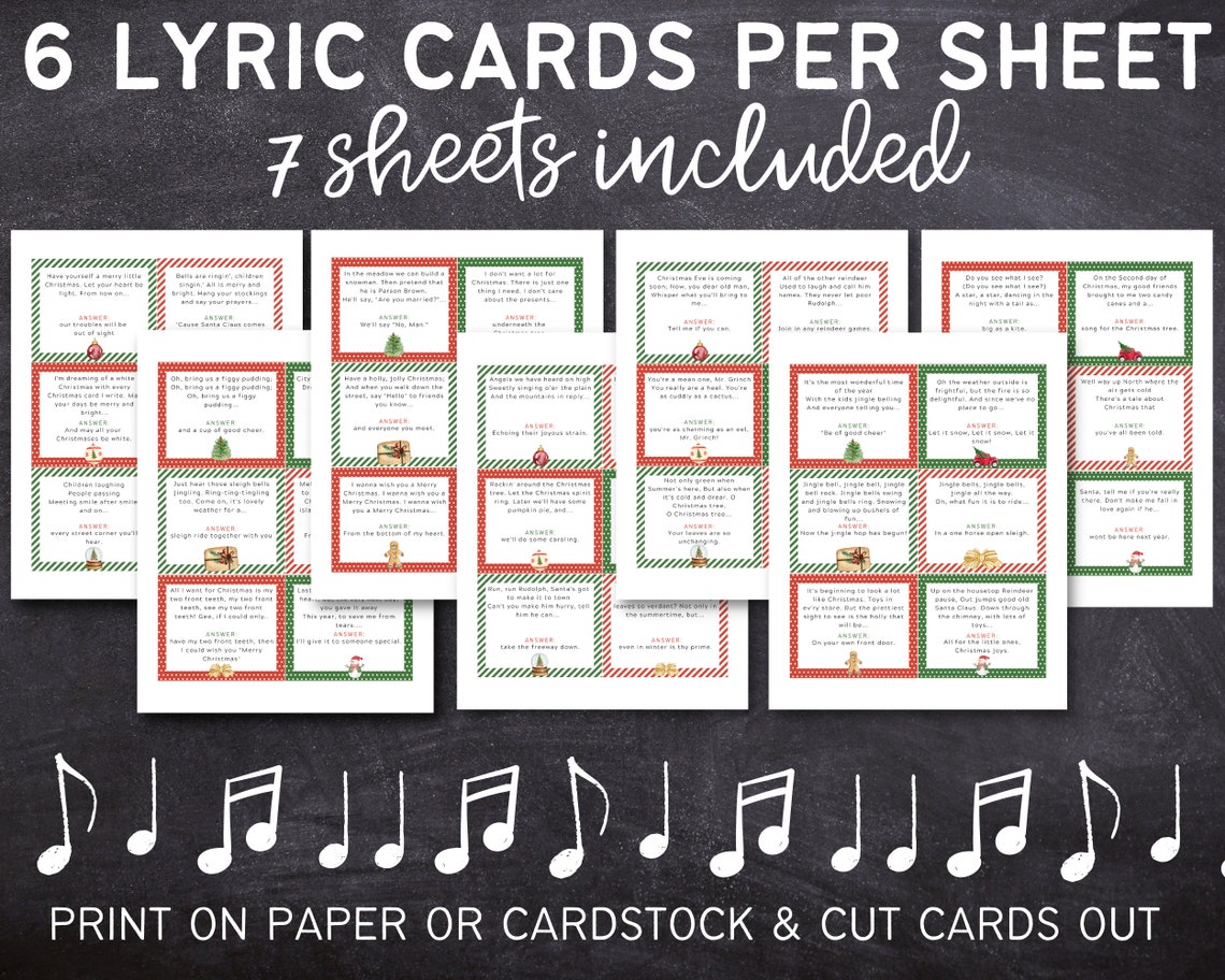 Christmas Carol Finish the Lyric Game Printable Christmas - Etsy