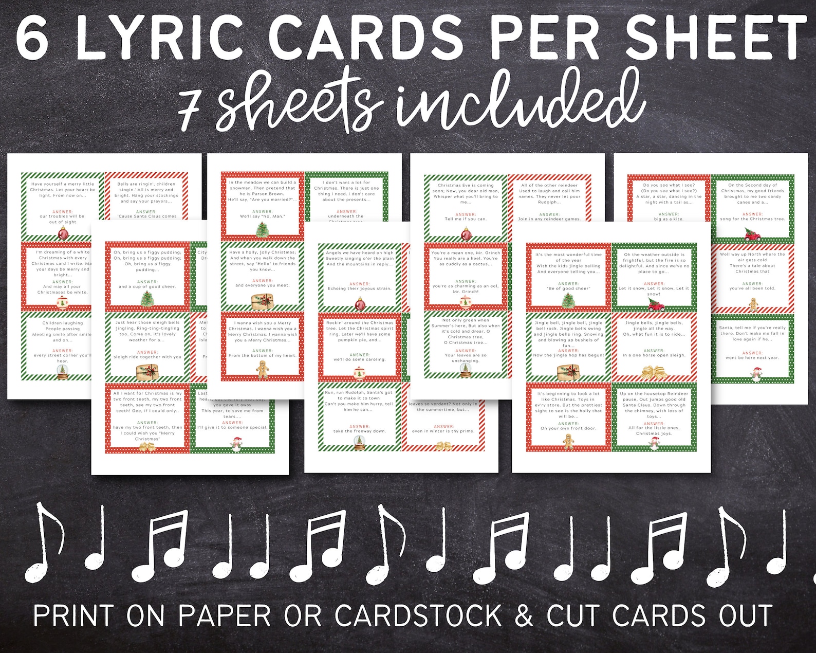 Christmas Carol Finish the Lyric Game Printable Christmas - Etsy