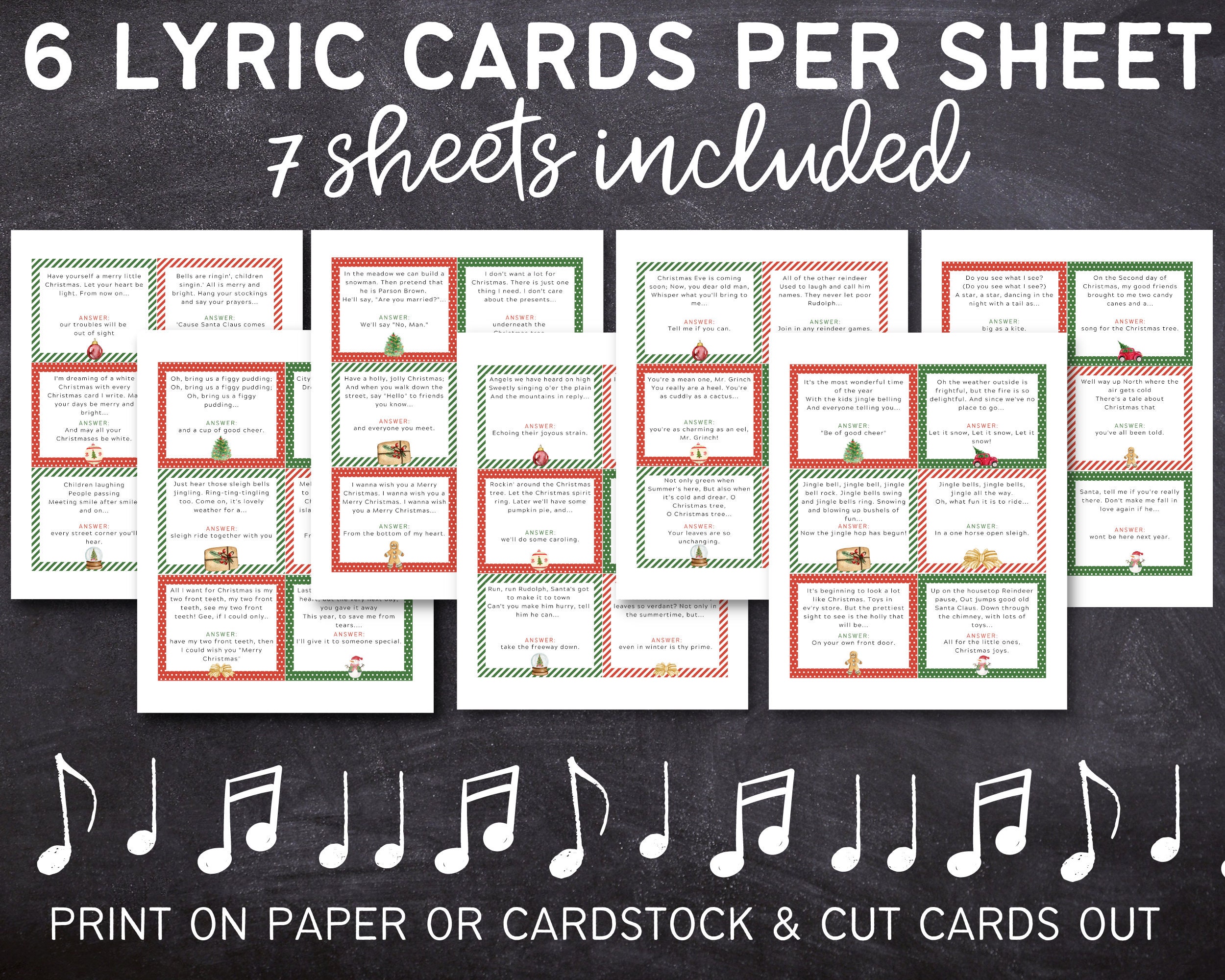 Christmas Carol Finish the Lyric Game Printable Christmas - Etsy