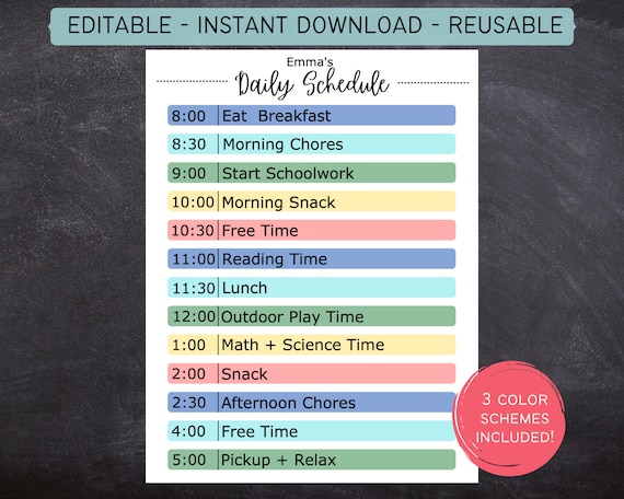 Printable Editable Daily Schedule Homeschool Daily Routine - Etsy
