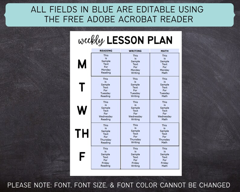 Printable Editable Weekly Lesson Plan Simple School Schedule - Etsy