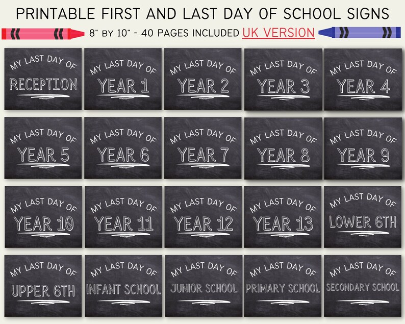 First AND Last Day of School Printable Signs UK Version 8 - Etsy