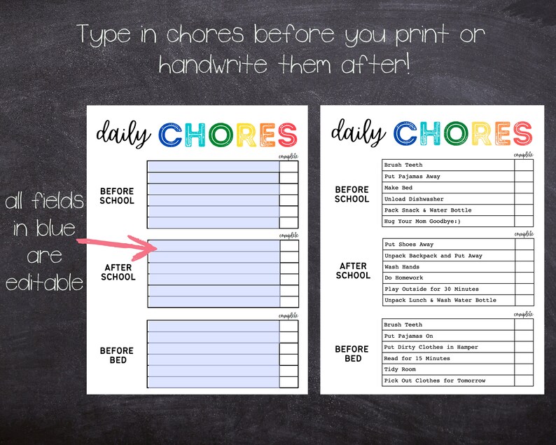 Printable Editable Daily Checklist for Kids Chore Chart for - Etsy