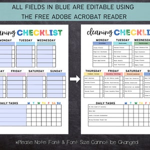 Printable Editable Cleaning Checklist for Kids | Weekly Cleaning ...